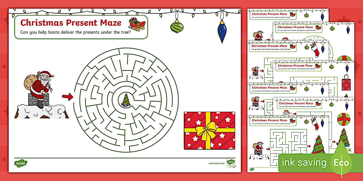 Christmas Present Maze Activity Worksheets | Twinkl | KS1