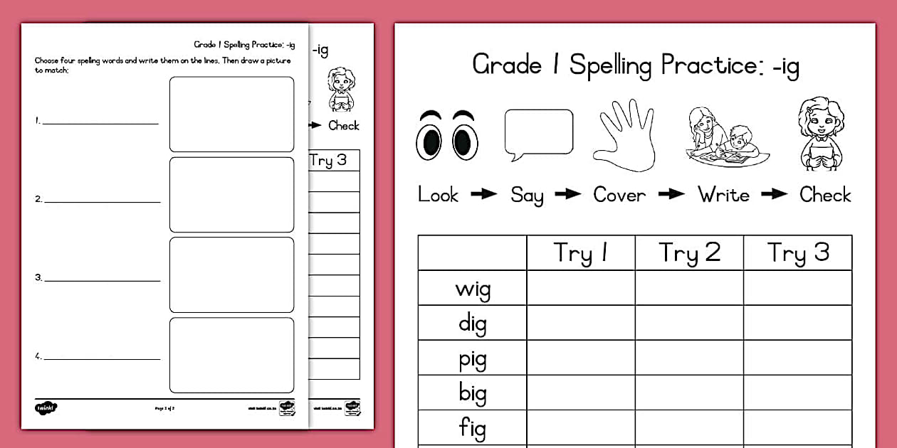 Grade 1 -ig Phonics Spelling Practice Sheets - Twinkl