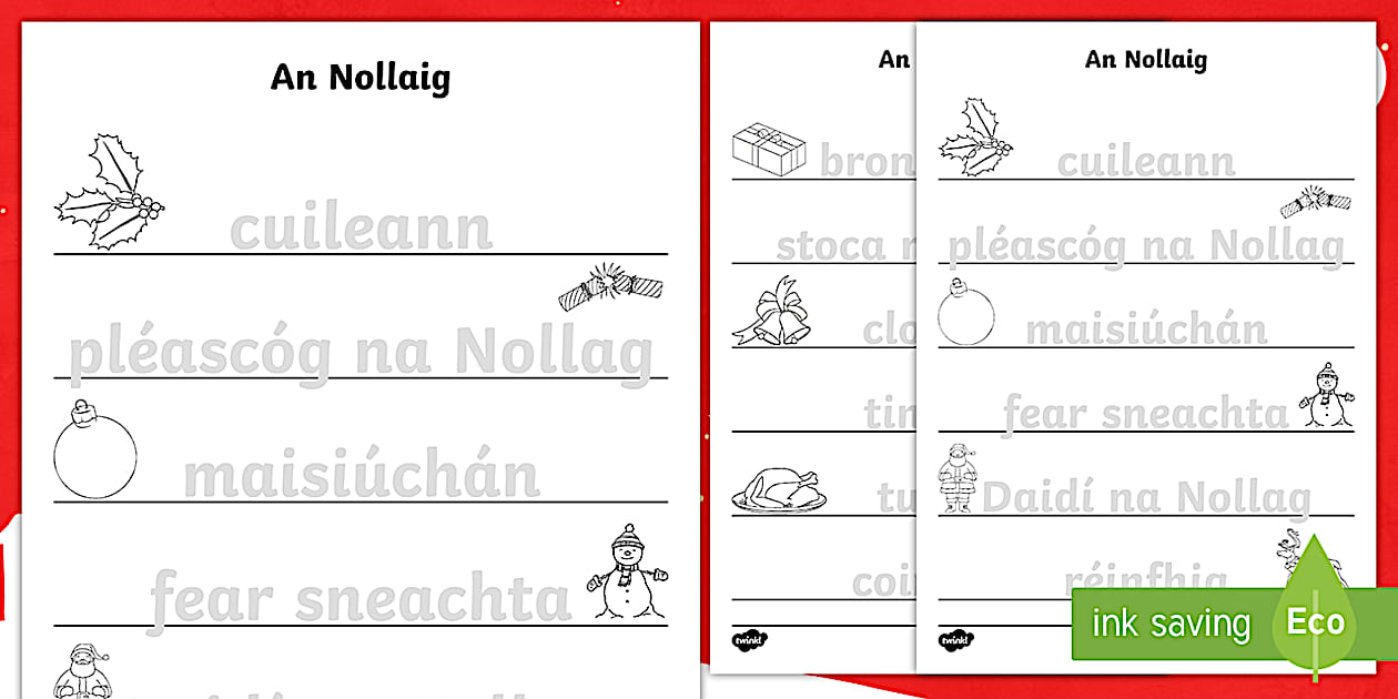 Aistear An Nollaig Trace the Words Worksheet - Twinkl