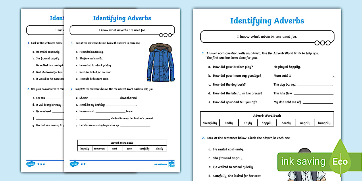 Identifying Adverbs Worksheet - Teacher-made (teacher made)