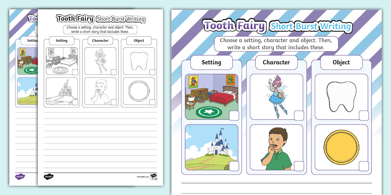 Tooth Fairy Short Burst Writing Template - Twinkl