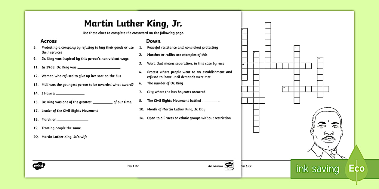 Martin Luther King Jr. Crossword Puzzle | Resource | Twinkl