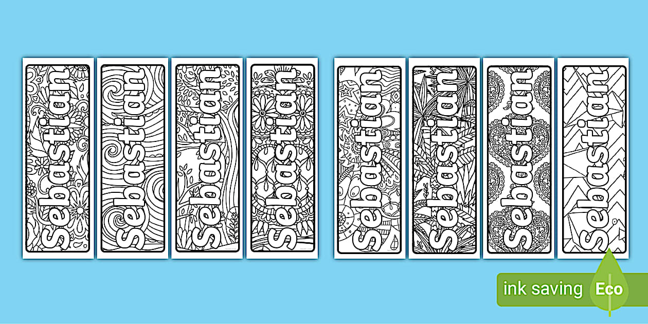Sebastian Mindfulness Name Colouring Bookmarks - Twinkl