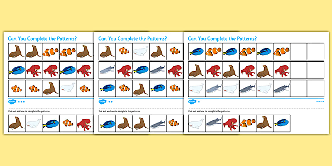 Under the Sea Complete the Pattern Activity - Under the Sea Maths Activity