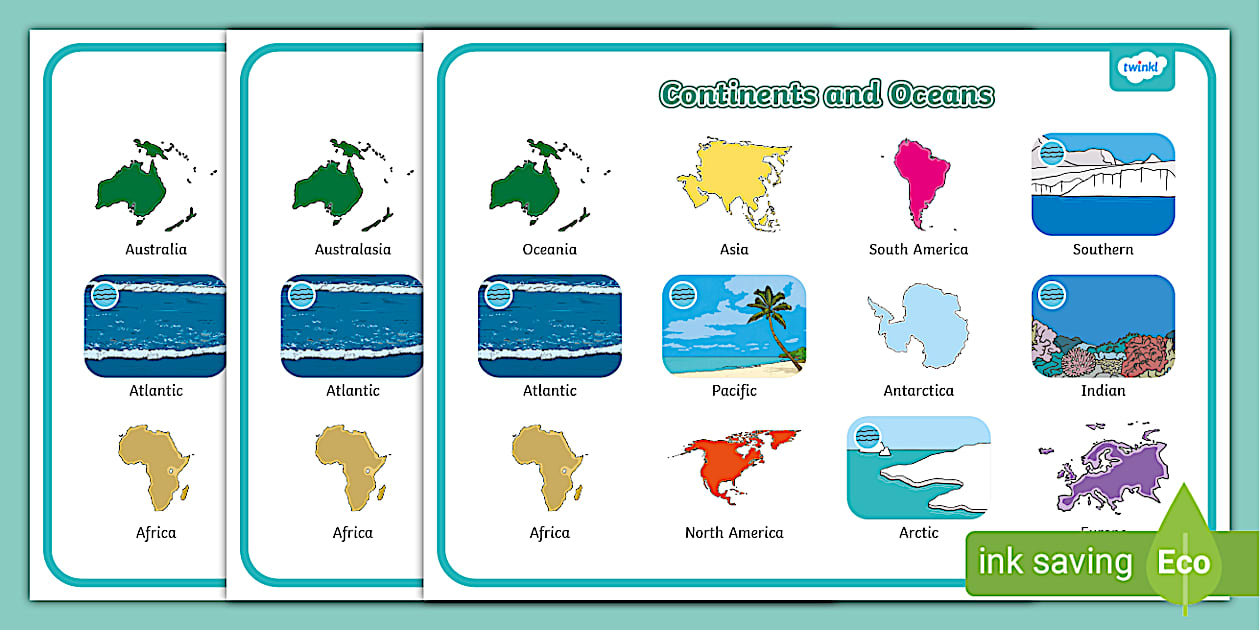 Continents and Oceans Word Mat (teacher made) - Twinkl
