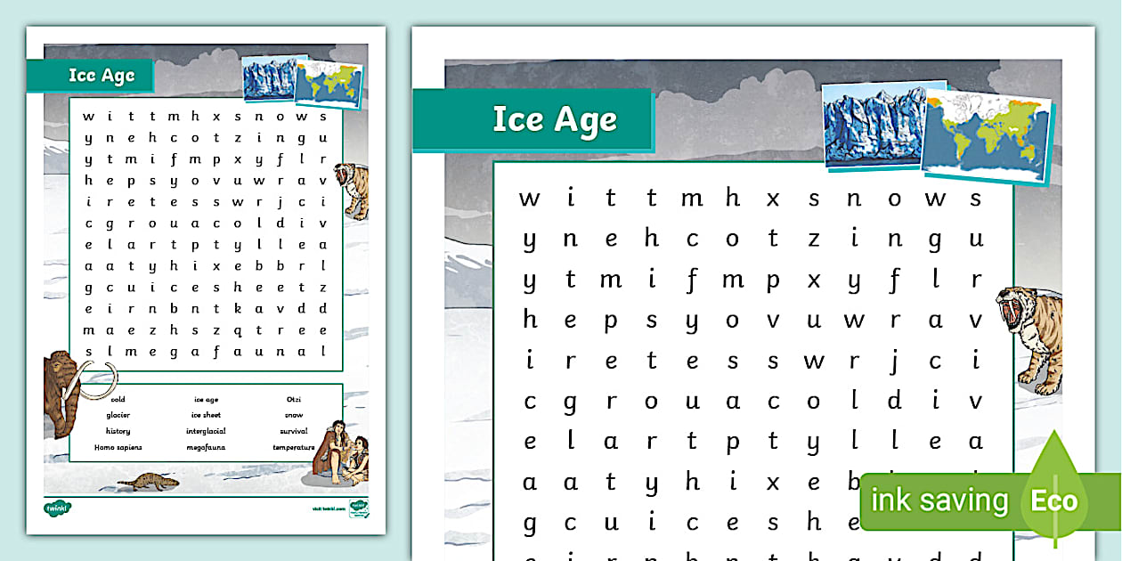 Ice Age Word Search, Pre-Historic Word Search - Twinkl