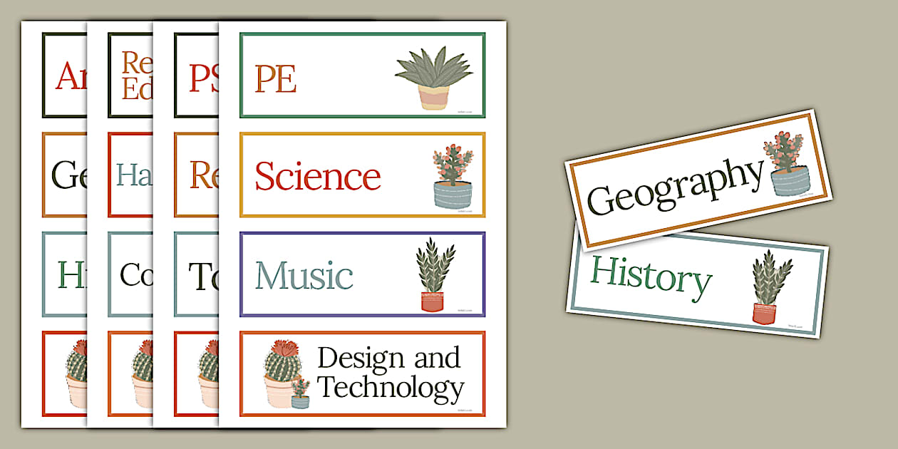 Succulents-Themed Subject Display Labels (teacher made)
