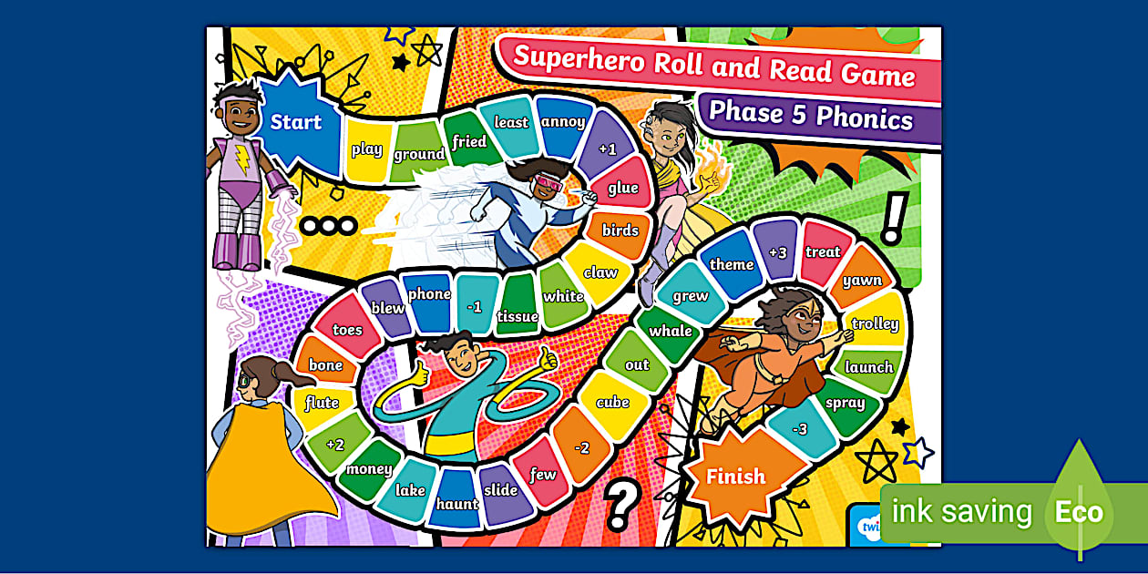 Superhero Roll and Read: Phase 5 Phonics Game - Twinkl