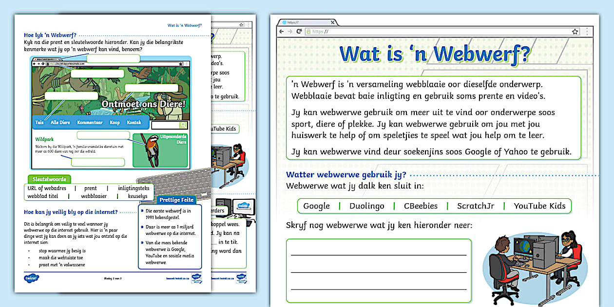 Wat is 'n Webwerf? Aktiwiteitsblad (l'enseignant a fait)