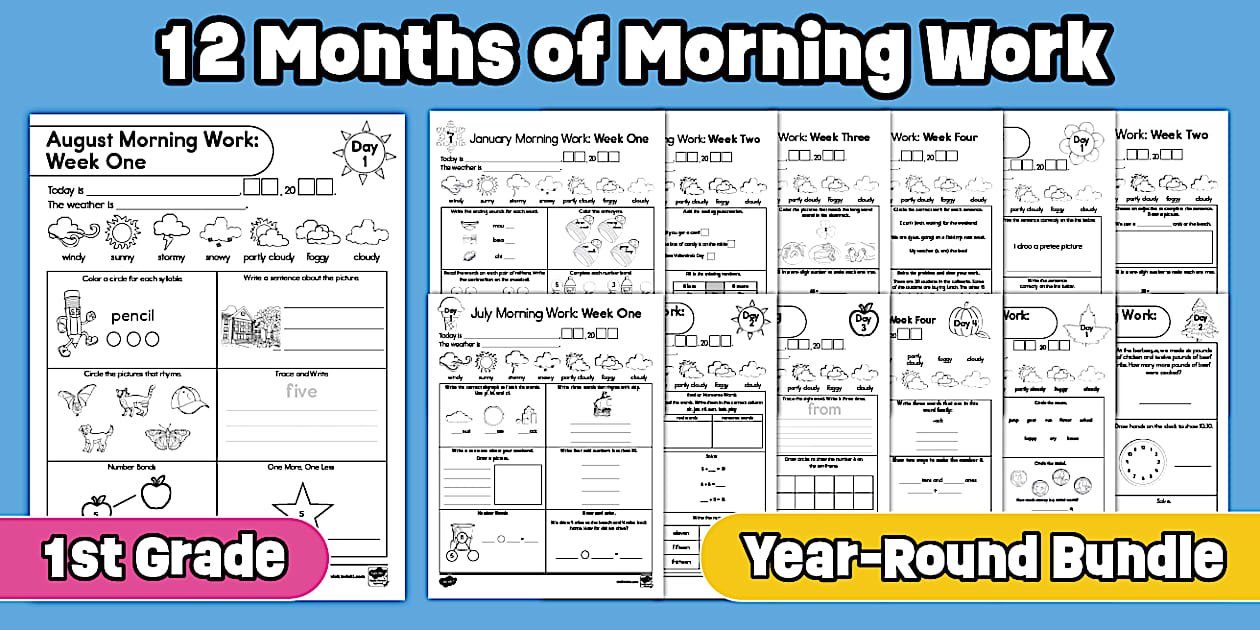 First Grade 12 Months of Morning Work Bundle
