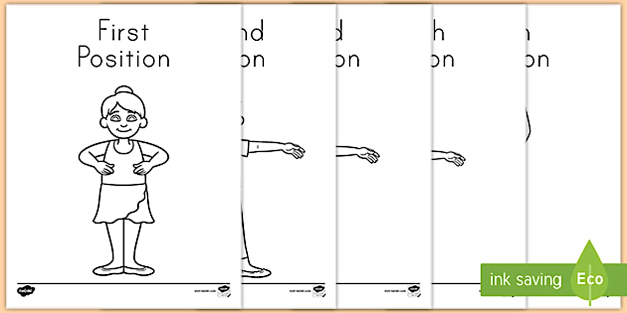 Ballerina Colouring Pages - The 5 Positions - Twinkl CA