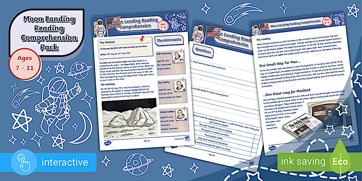 Moon Landing Reading Comprehension Pack (Ages 7 - 11)