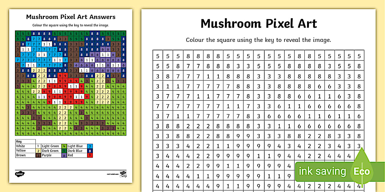 Mushroom Pixel Art Template - Twinkl