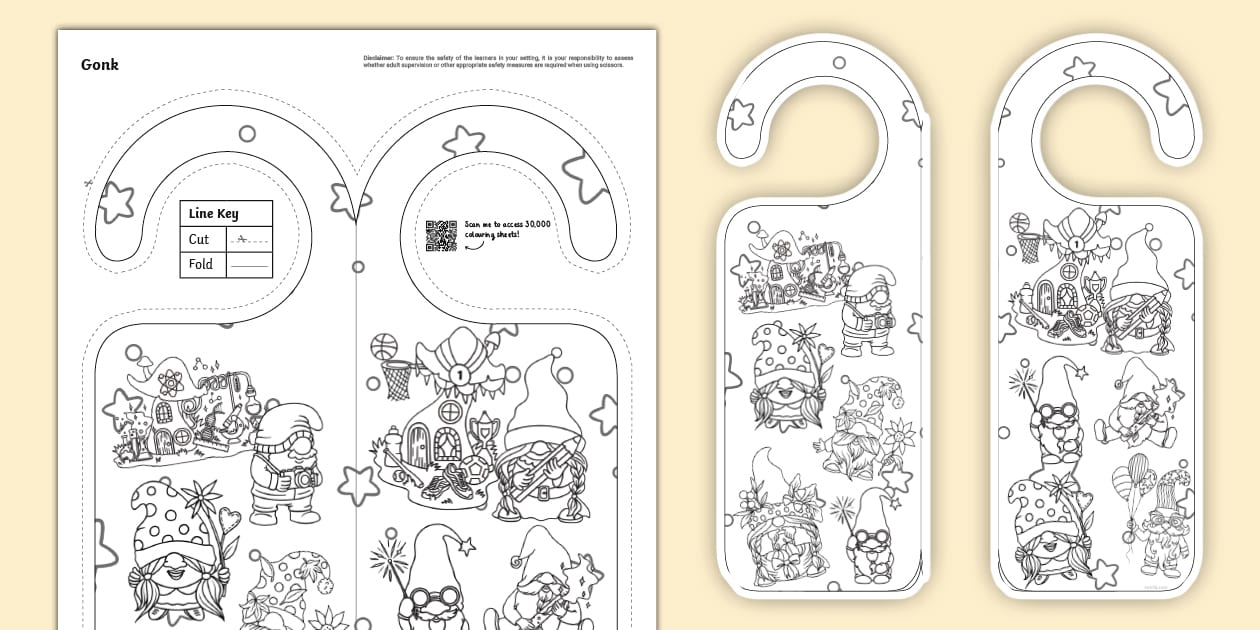 Gonk Colouring Door Hanger Worksheet (teacher made) - Twinkl