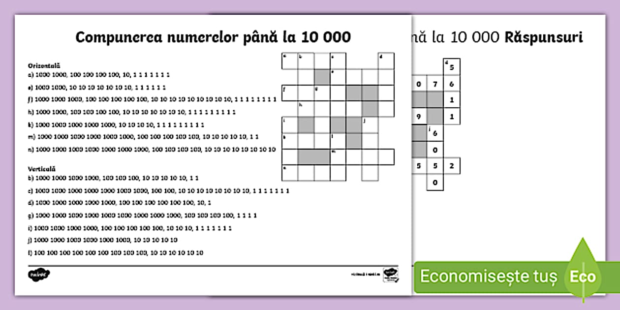 Compunerea numerelor până la 10 000 – Careu cu numere