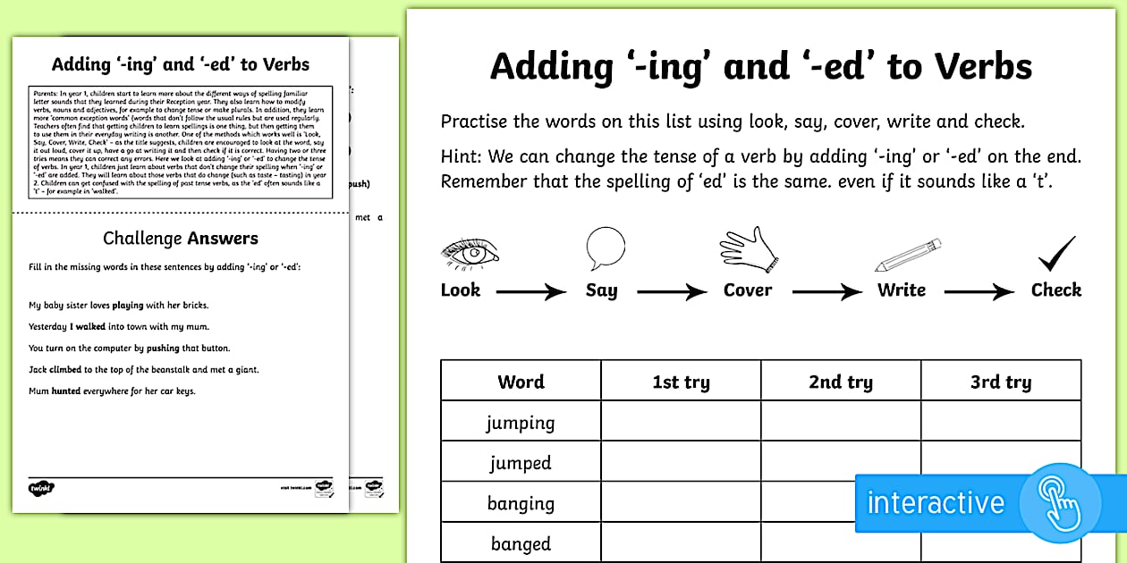 Spelling: Adding -ing and -ed to Verbs (Ages 5 - 6) - Twinkl