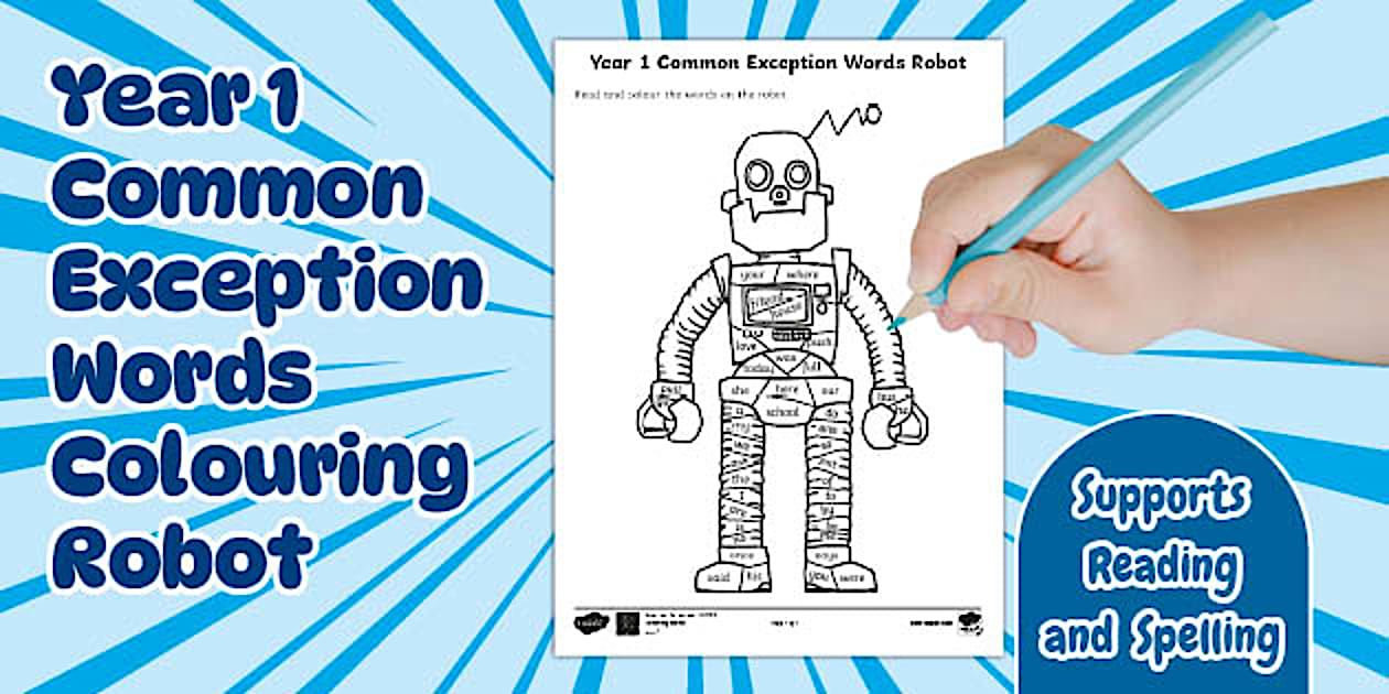Year 1 Common Exception Words Colouring Robot