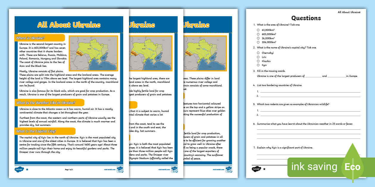 KS2 Ukraine Differentiated Reading Comprehension Activity