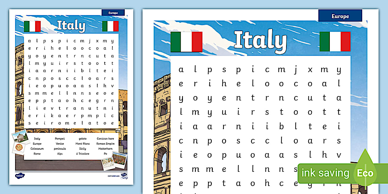 Editable KS2 Italy Word Search (teacher made) - Twinkl
