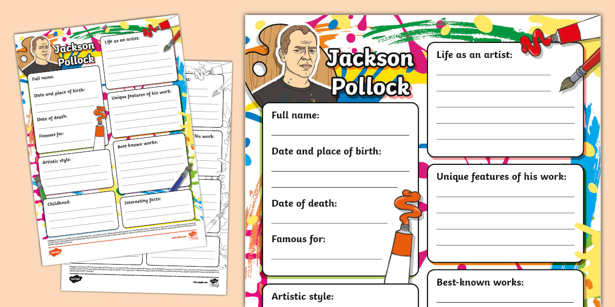 Jackson Pollock Fact File Template,Jackson Pollock - Twinkl