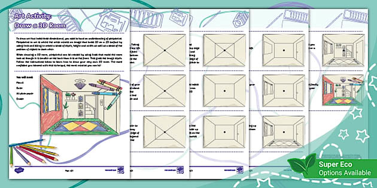 Art Activity: Draw a 3D Room (Ages 7 - 11) (Teacher-Made)