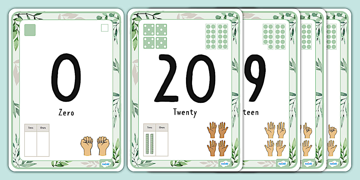Botanical Themed 0 to 20 Number Display Posters - Twinkl