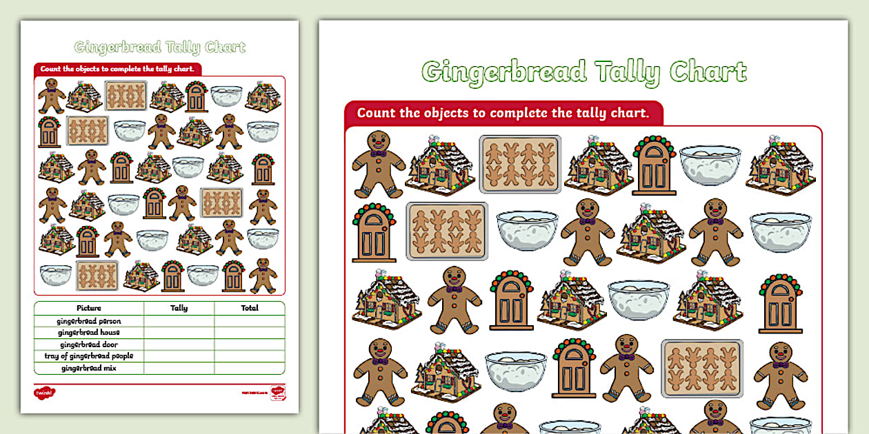 👉 Gingerbread Tally and Count Worksheet - Twinkl