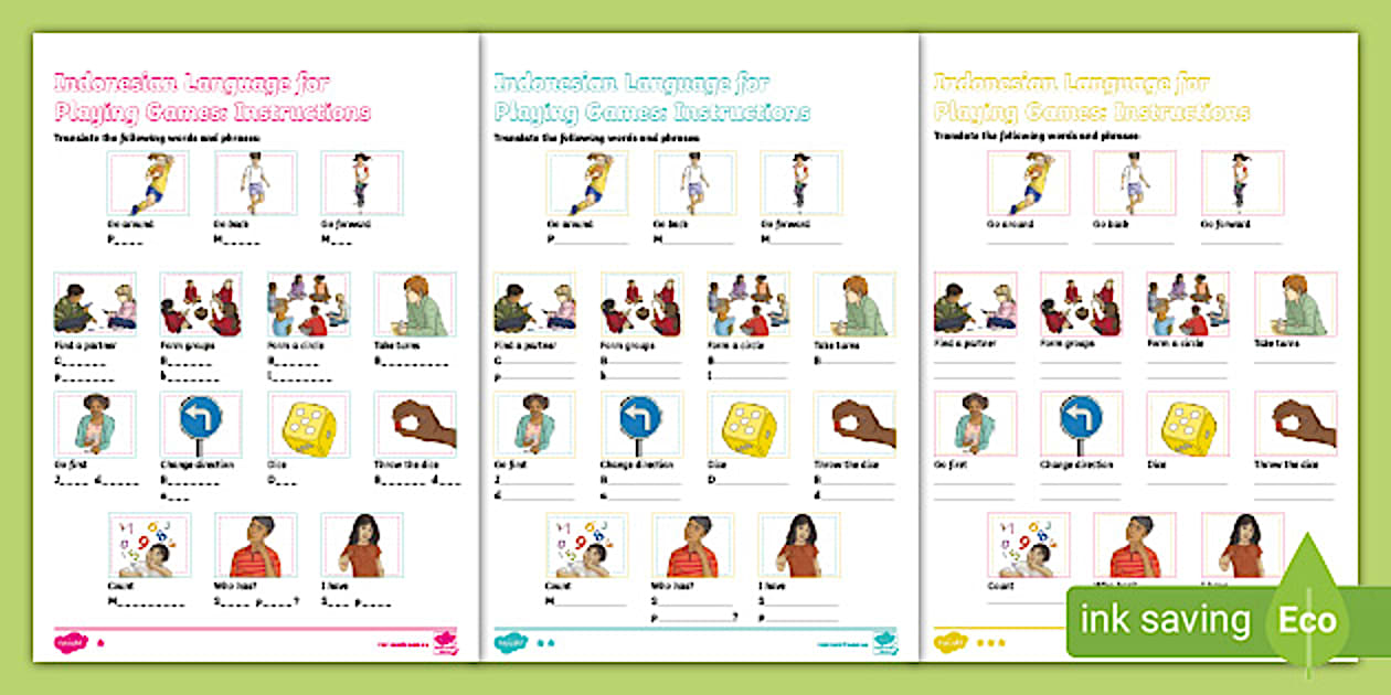 Instructions: Playing Games Worksheet Indonesian - Twinkl