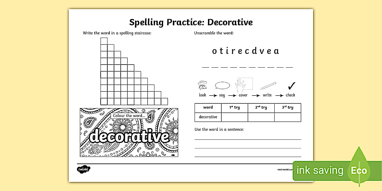 Decorative Spelling Practice Worksheet (Teacher-Made)