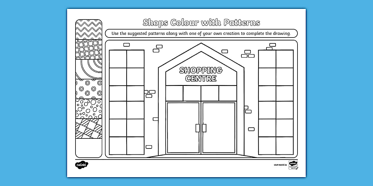 Shops Colour with Patterns Activity (teacher made) - Twinkl