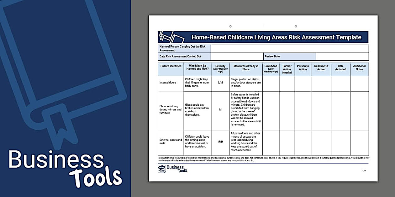 Home-Based Childcare Living Areas Risk Assessment Template