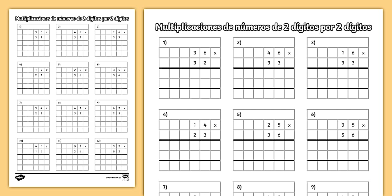 Ficha de actividad: Multiplicaciones de 2 dígitos por 2 dígitos