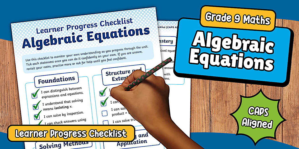 Grade 9 Maths Algebraic Equations Progress Checklist