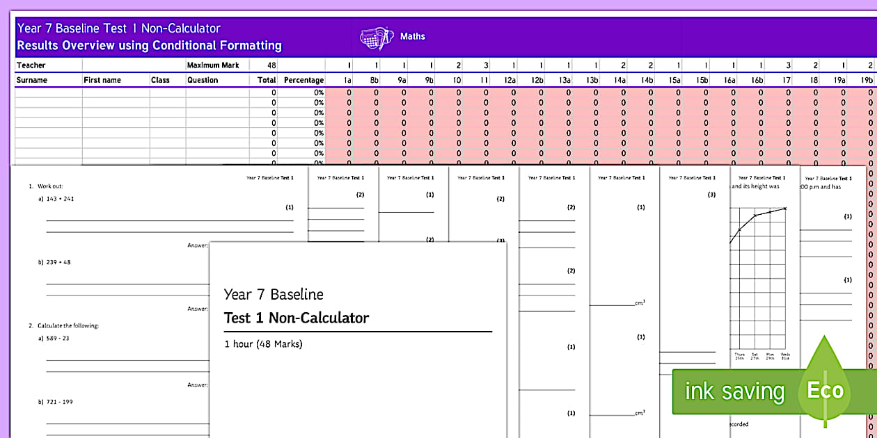 Year 7 Baseline Test 1 with Gap Analysis Spreadsheet
