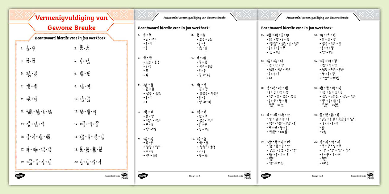 Graad 7 Wiskunde: Vermenigvuldiging van Gewone Breuke