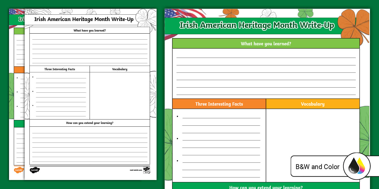 Irish American Heritage Month Write-Up for 3rd-5th Grade