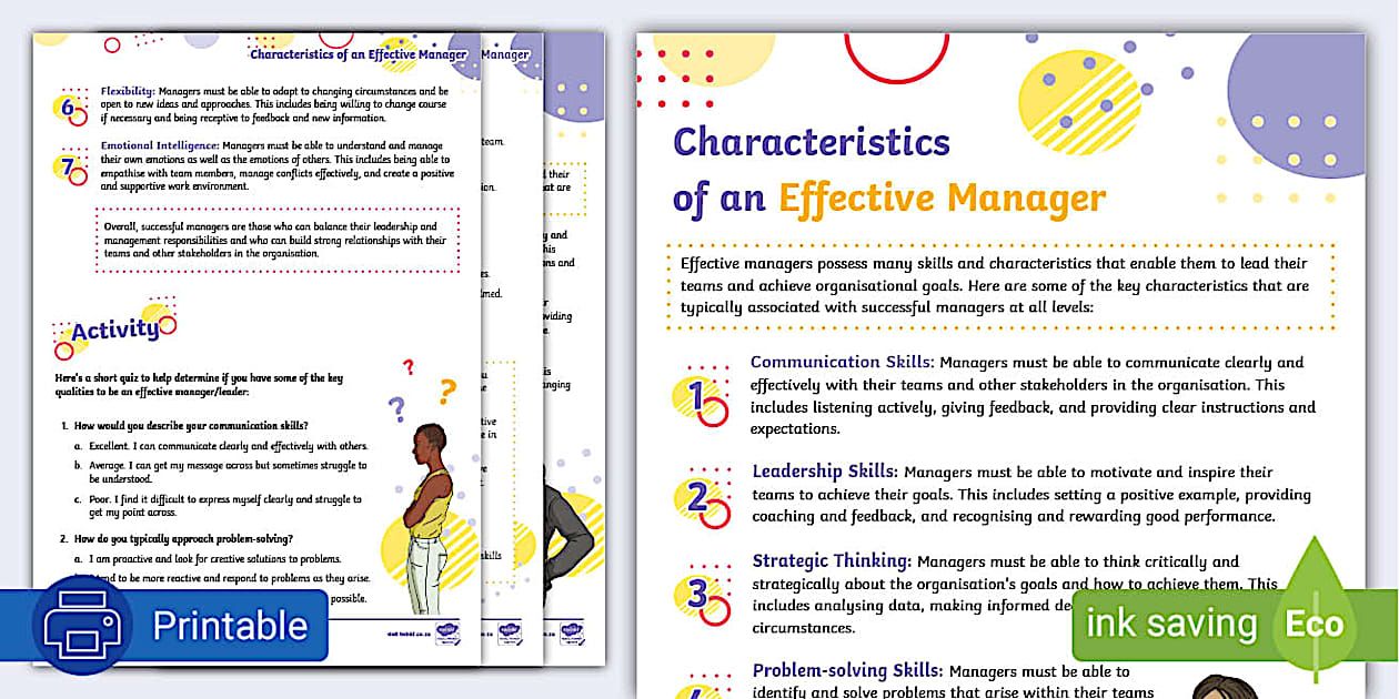 Characteristics of an Effective Manager (teacher made)