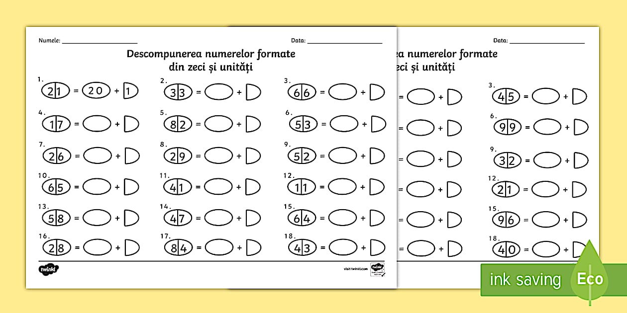 Descompune numerele – Fișă de lucru România - Twinkl