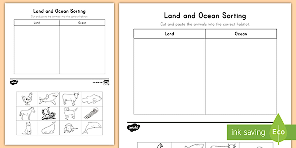 Printable Land and Ocean Sorting Worksheet | Twinkl USA