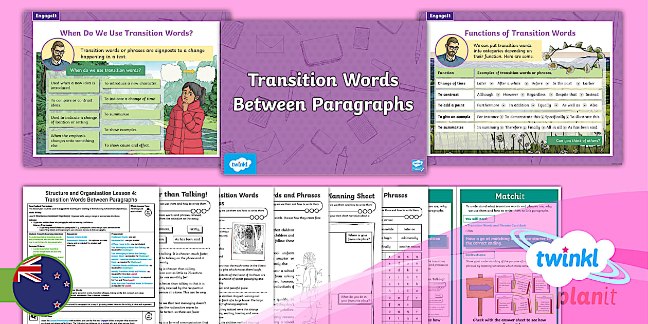 Phase 2 Writing: Paragraphs: Transition Words Between Paragraphs