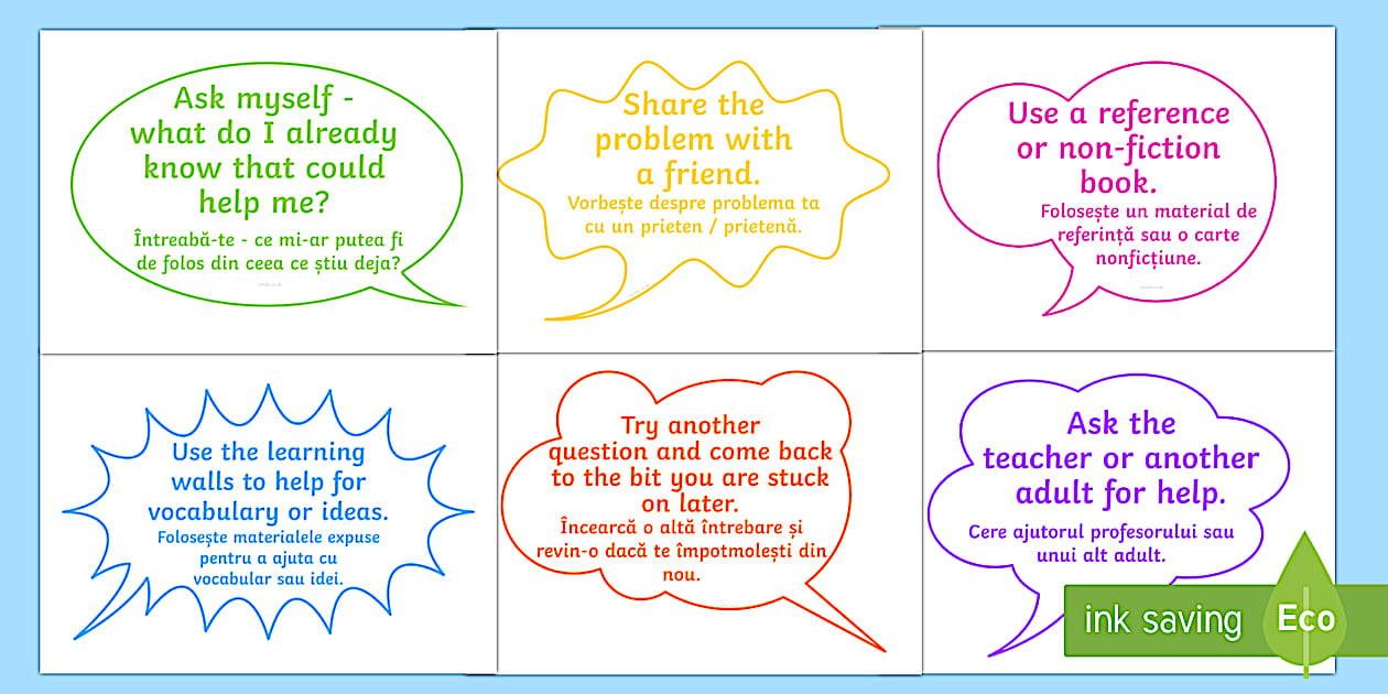 What to do When Stuck Display Speech Bubbles English/Romanian