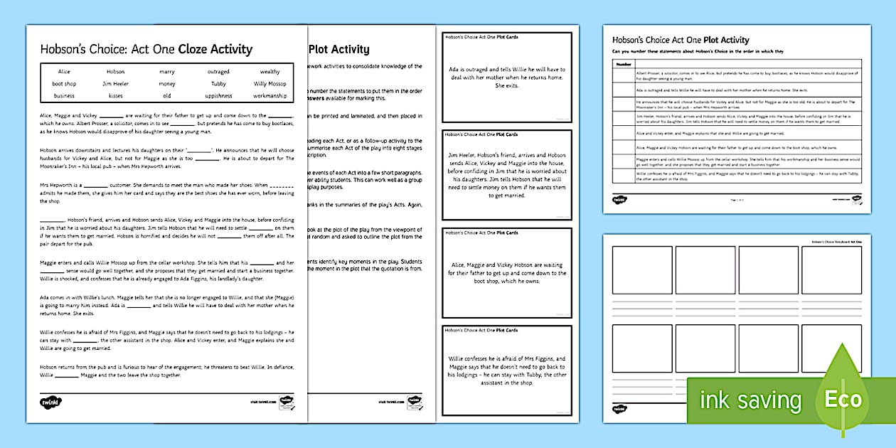 GCSE Hobson's Choice Plot Activity Pack - Twinkl
