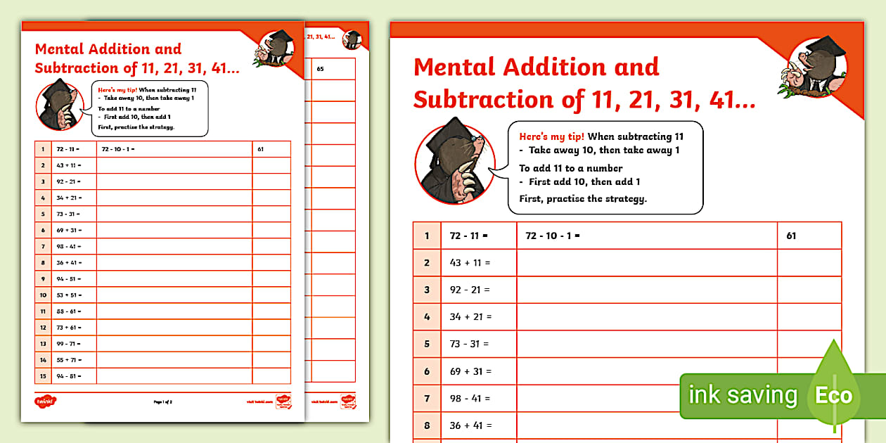 Mental Addition and Subtraction of 11, 21, 31, 41…