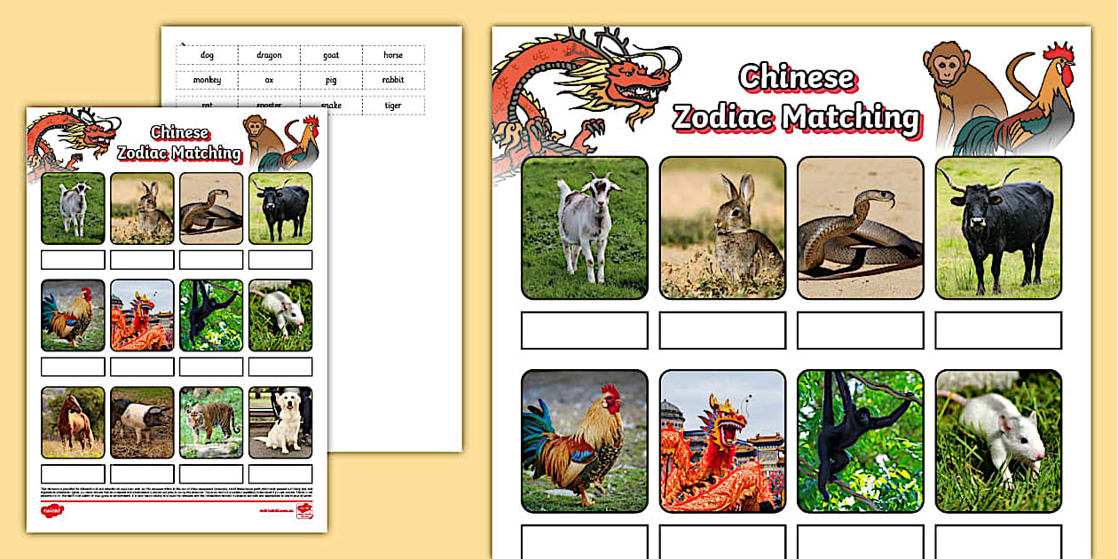 Chinese Zodiac Animal Names and Matching Pictures | Twinkl