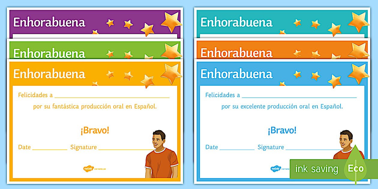 Spanish End of Year Oral Work Award Certificate - Twinkl