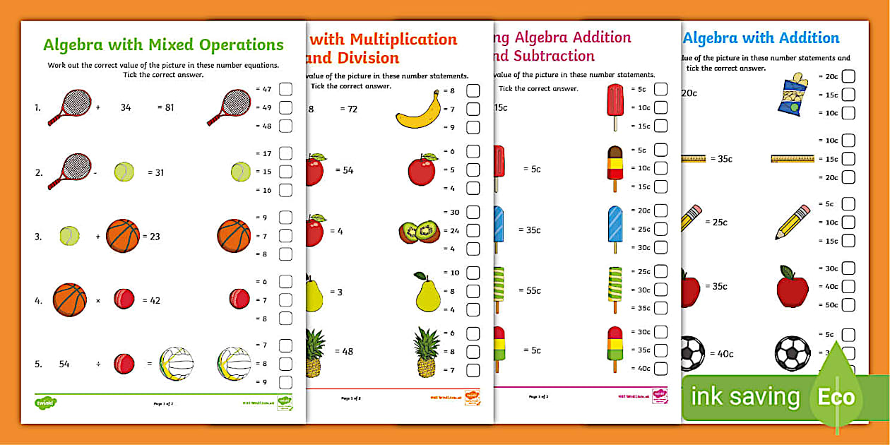 Multiple Choice Algebra Worksheet Pack (teacher made)