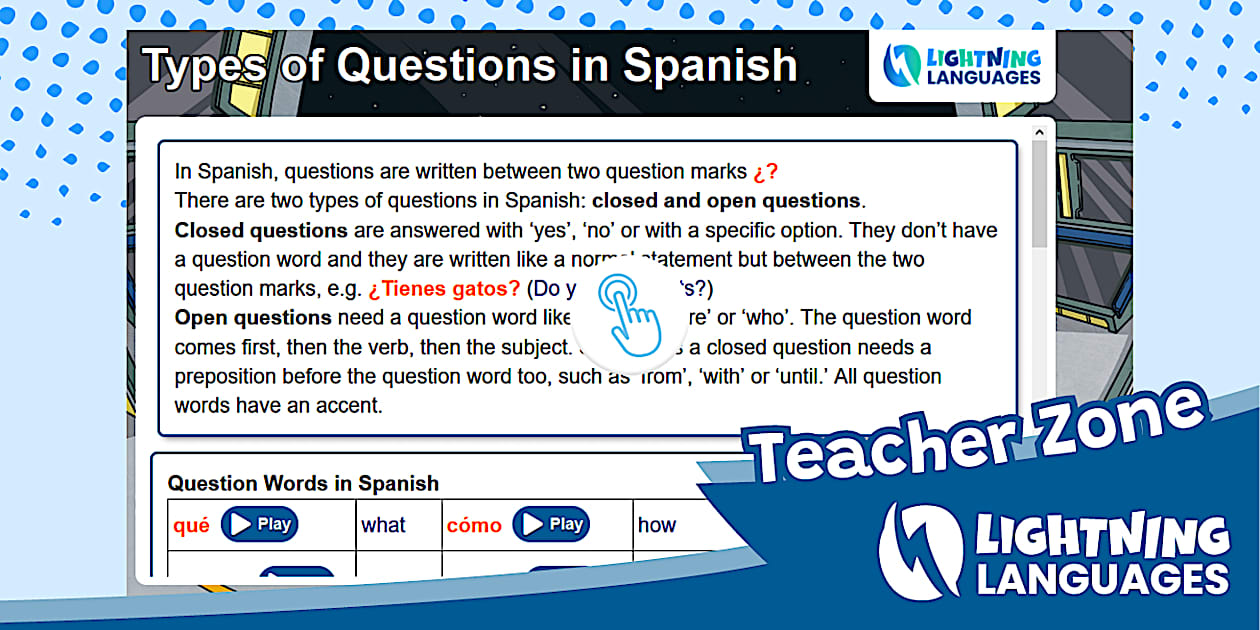 👉 Lightning Languages Spanish I Go Guide I Types of Questions