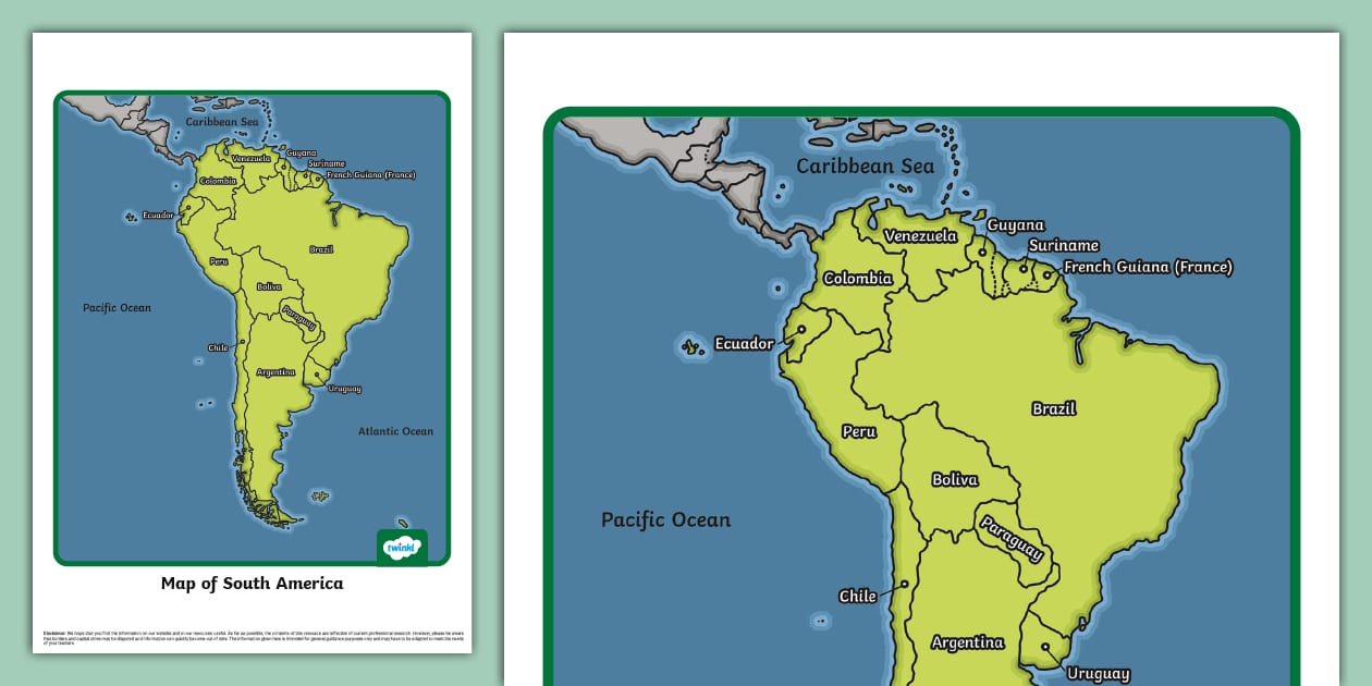 KS1 Labelled Map of South America (teacher made) - Twinkl