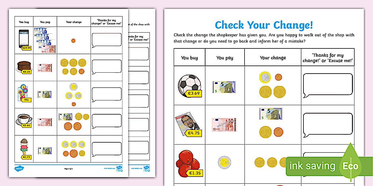 Check Your Change - Twinkl Ireland Resources (teacher made)