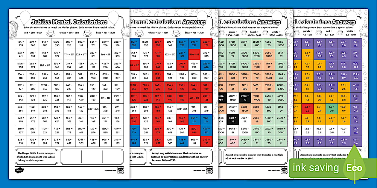 👉 The Queen's Jubilee Maths Mosaic Worksheets